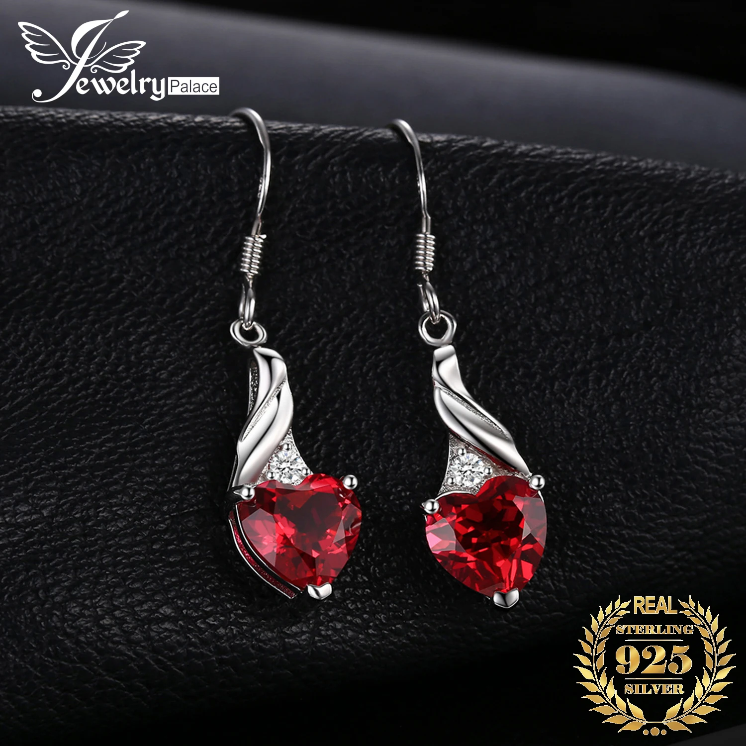 JewelryPalace Love Heart 5ct Created Red Ruby 925 Sterling Silver Drop ...