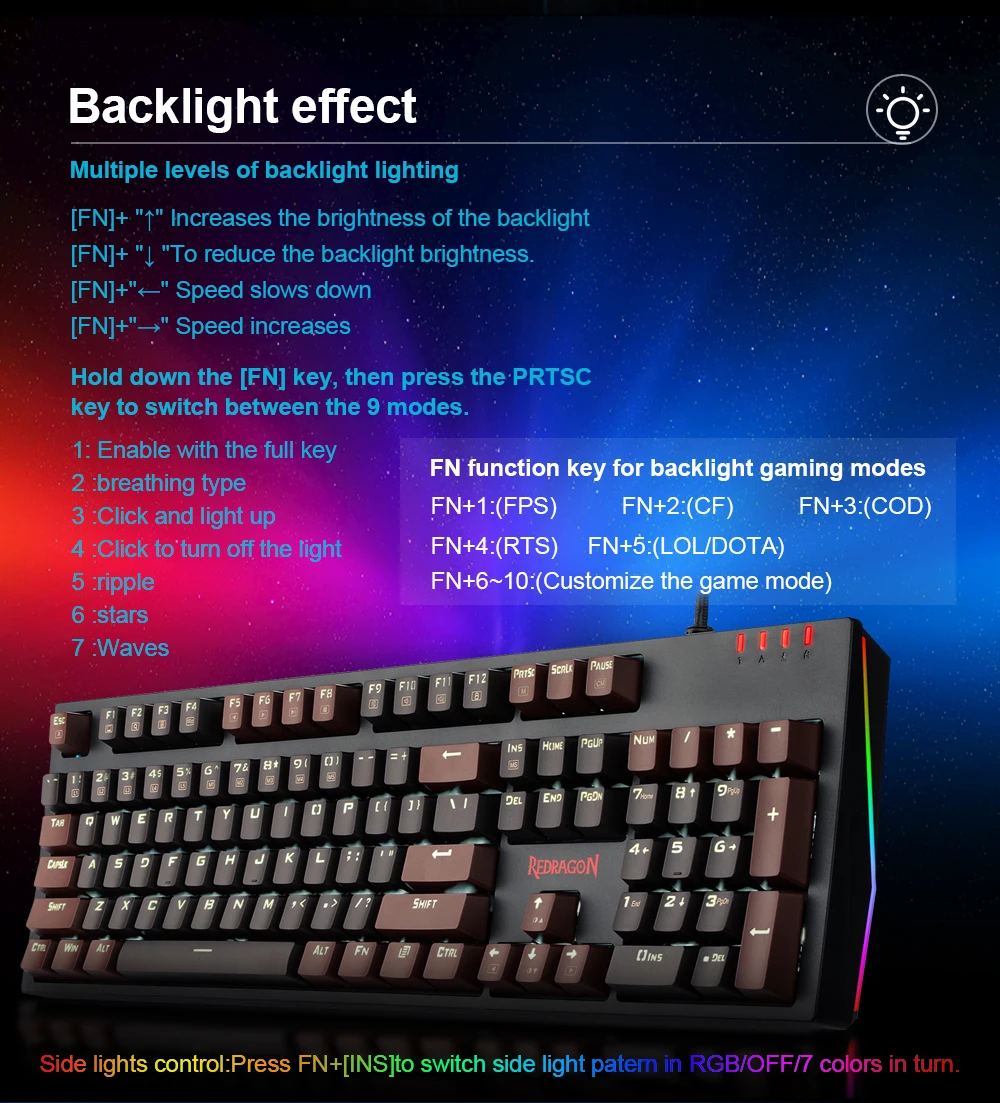 REDRAGON AMSA K592 USB Mechanical Gaming Keyboard Blue Switch Led ...