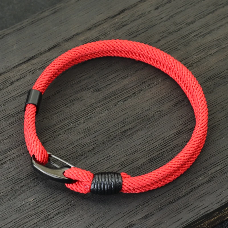 New-Men-Rope-Bracelet-Stainless-Steel-Black-Buckle-Double-Layer-Pulsera ...