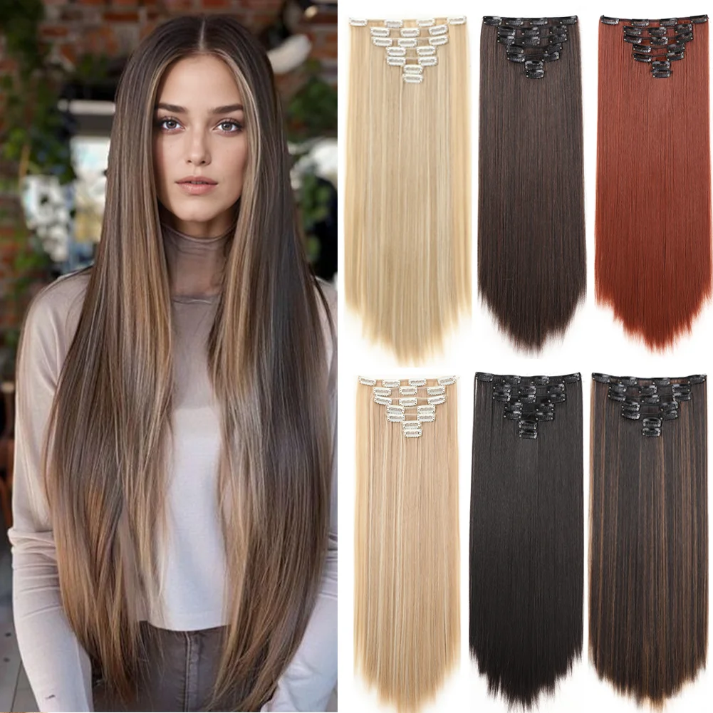 22Inch Long Straight Clip in Hair Extension Hairstyle 16 Clips 7Pcs/Set ...