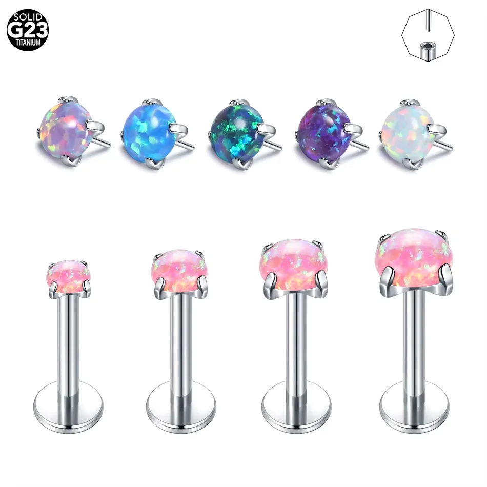 1PCS Titanium Threadless Labret Monore Piercings Opal White Opal Blue ...