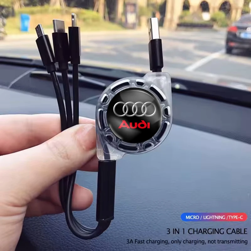 Car Interior Phone Charging Cable 3 In 1 Retractable Data Line For Audi ...