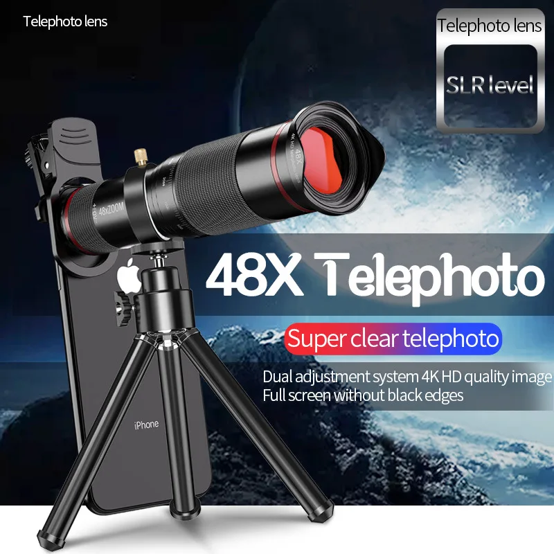 4K HD 48X Zoom Mobile Phone Telescope Lens Telephoto External ...