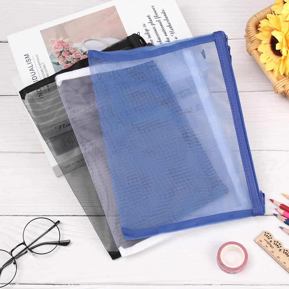 8pcs-Mixed-Colors-Document-Stationery-Bag-Transparent-Mesh-Nylon-Zipper ...
