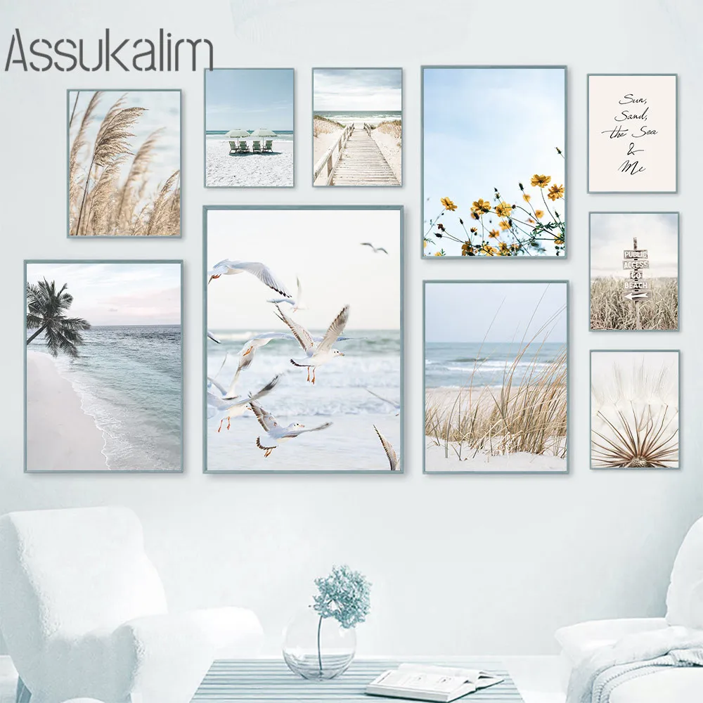 Summer Beach Wall Art Posters Seagull Print Pictures Hay Posters Mural ...