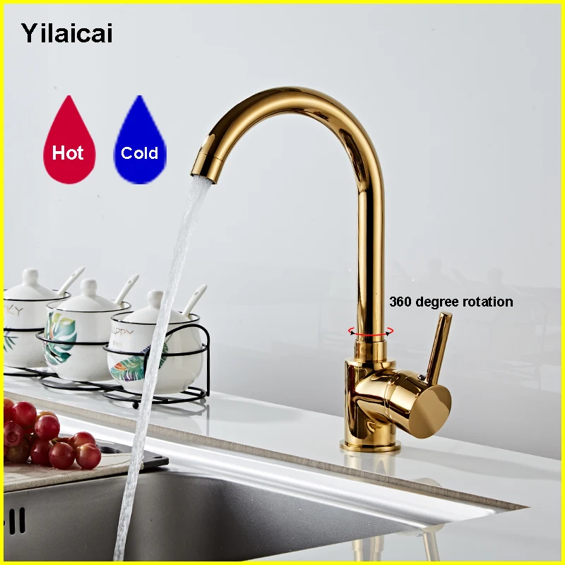 Gold-Kitchen-Faucets-Brass-Kitchen-Mixer-Single-Handle-Single-Hole ...