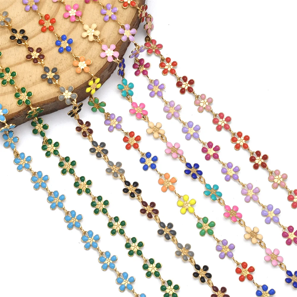 Enamel Flower Link Chains Stainless Steel Beading Chain for Choker ...