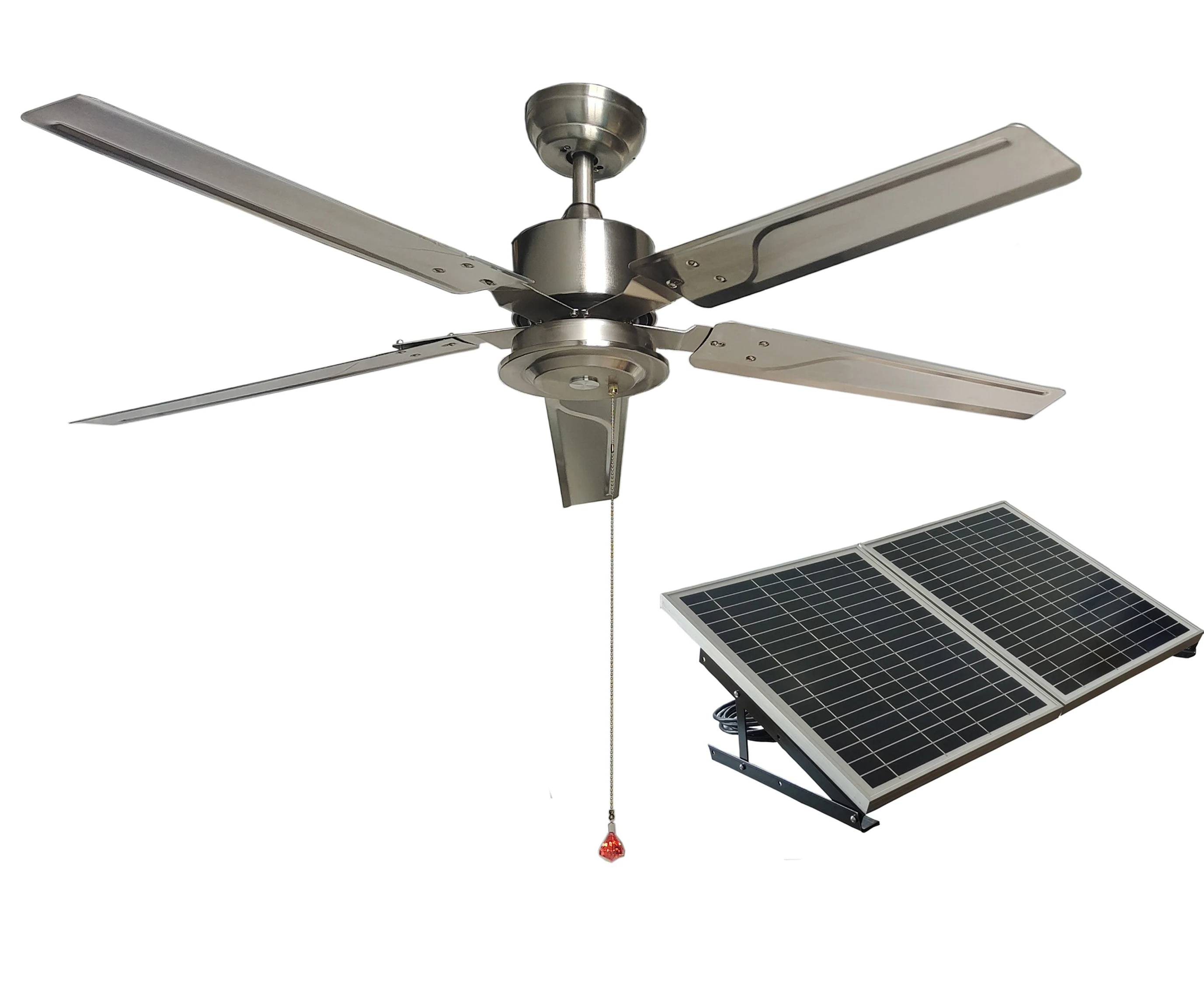 Outdoor Solar Ceiling Fan 52" Brushless Motor 40w Solar Panel For ...