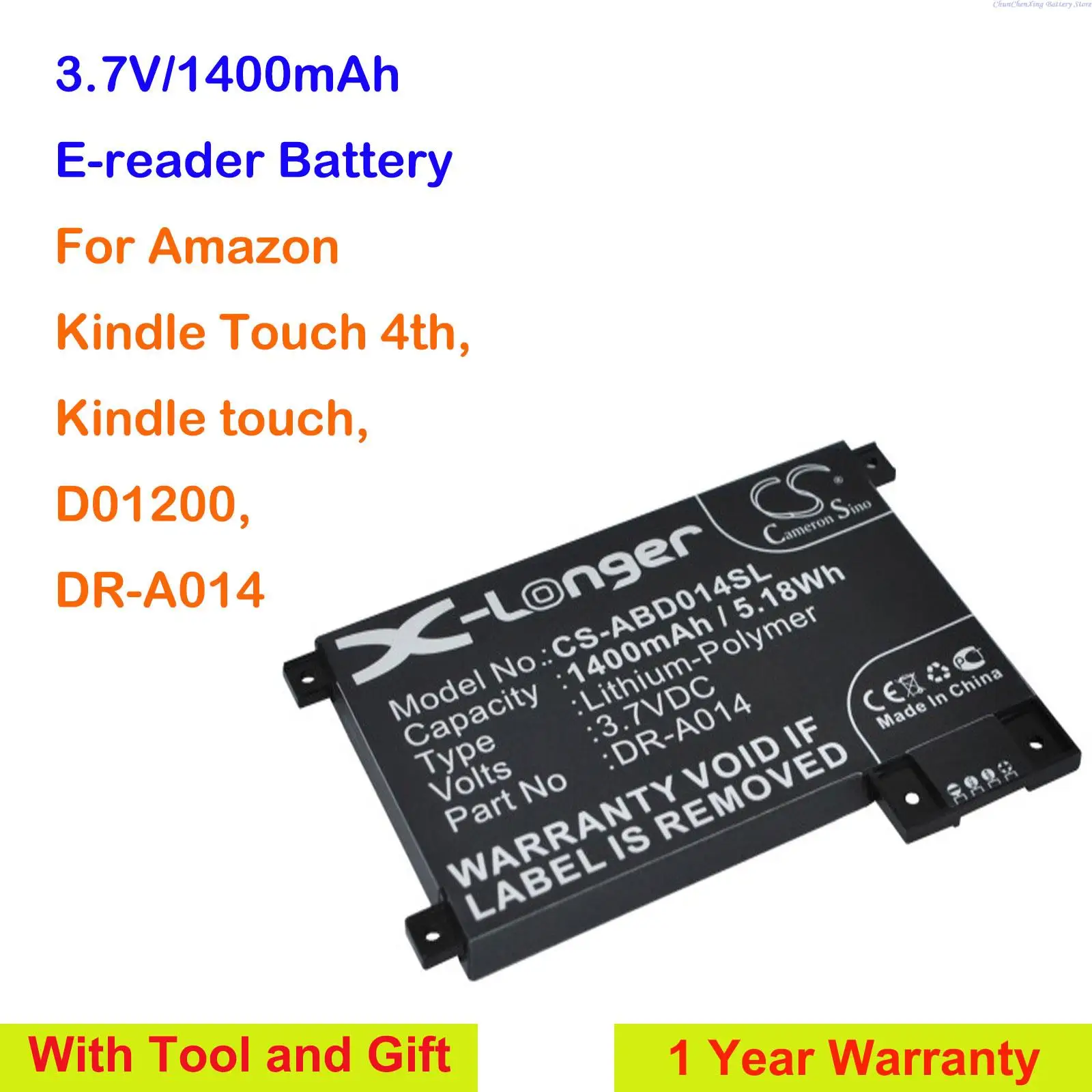 Cameron-Sino-1400mAh-E-book-E-reader-Battery-DR-A014-MC-354775-for ...