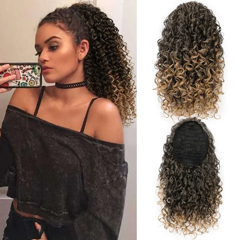 Extensiones-de-coleta-corta-Afro-rizada-con-cord-n-postizo-de-14 ...