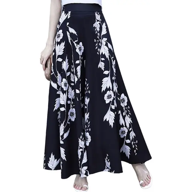 Women Pants Long Contrast Color Baggy Flower Print High Waist Summer ...