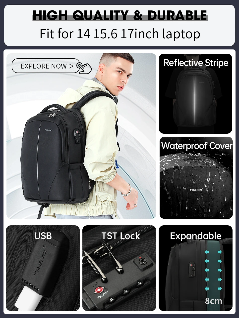 Tigernu Унисекс Деловой Рюкзак 15-19 Дюймов Для Ноутбука Нейлоновая ...