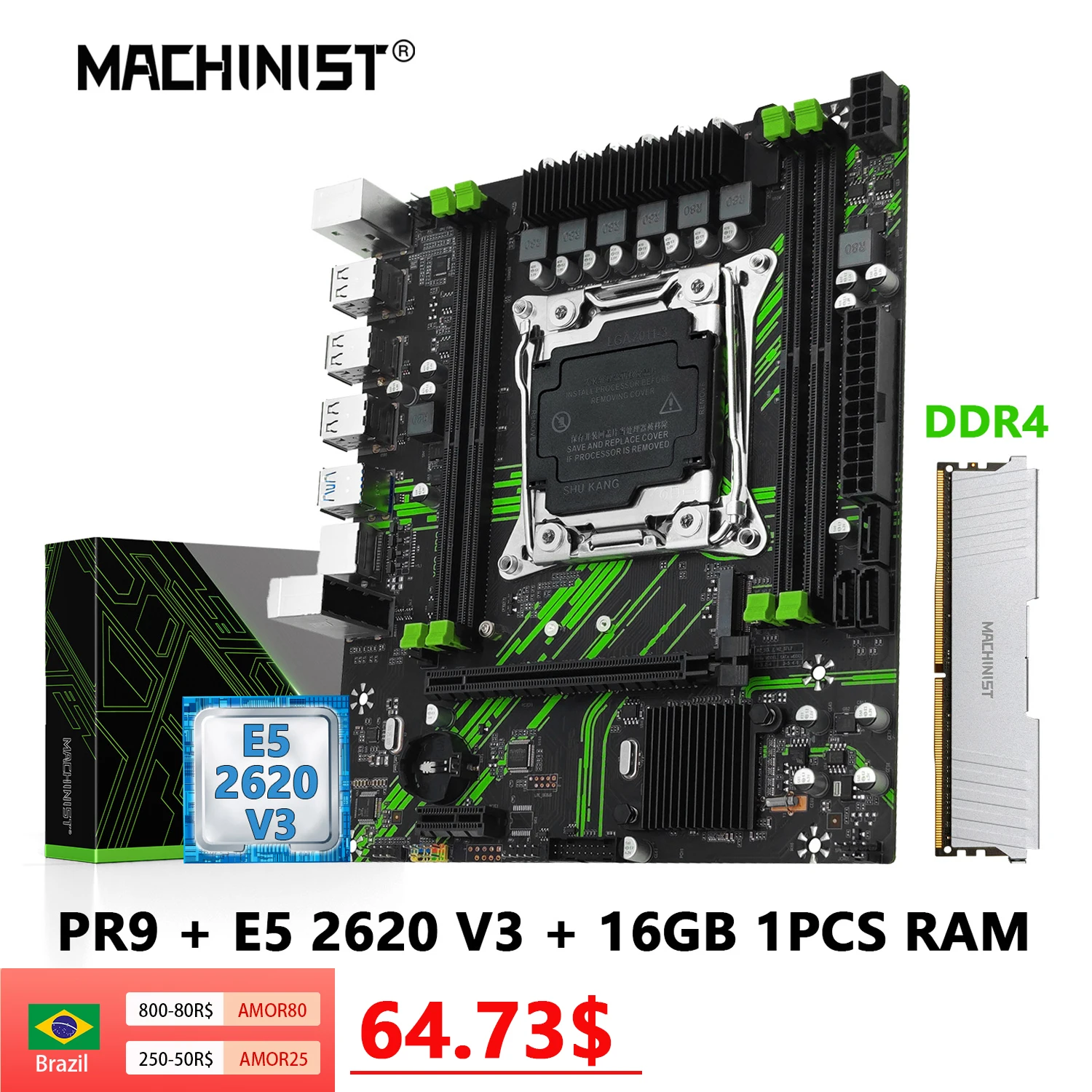 MACHINIST Conjunto de placa base PR9 X99, Xeon LGA 2011 3 E5 2620 V3 ...
