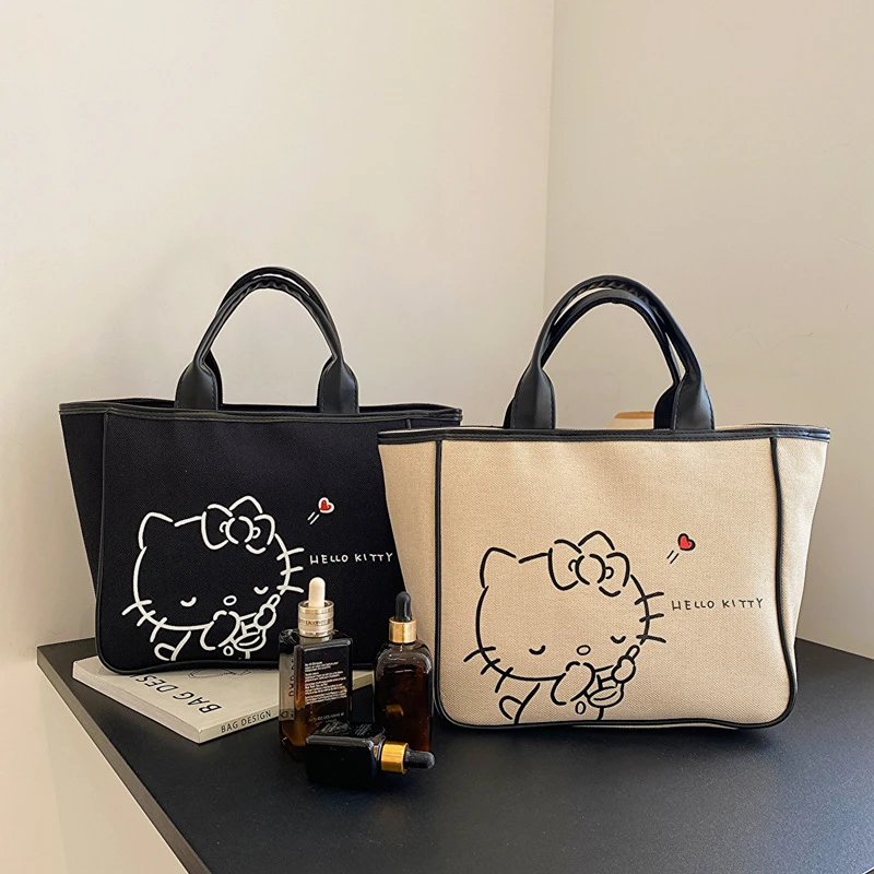 Hello Kitty Canvas Handbag Women Portable Toiletry Cosmetic Bag Kawaii ...