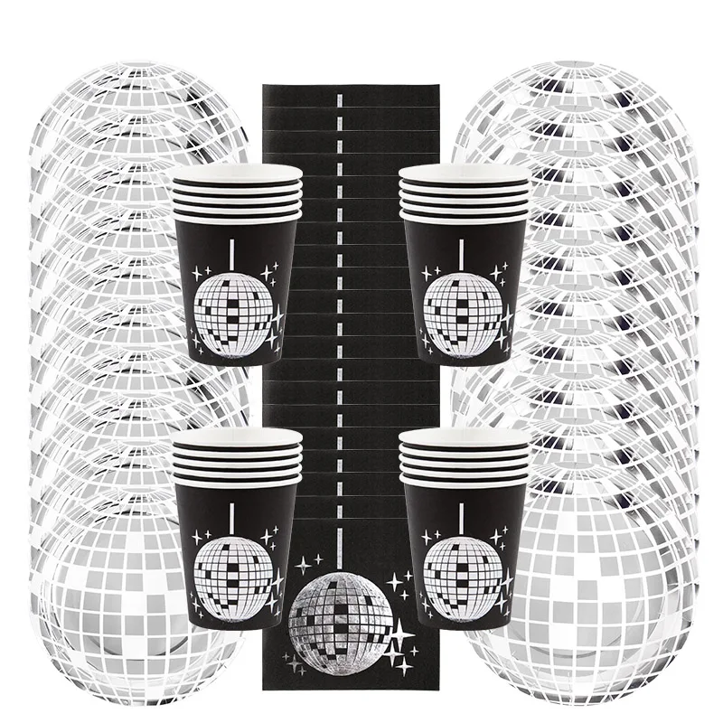 Disco-Party-Decoratie-Spiegel-Bal-Patroon-Wegwerp-Servies-Papieren-Bord ...