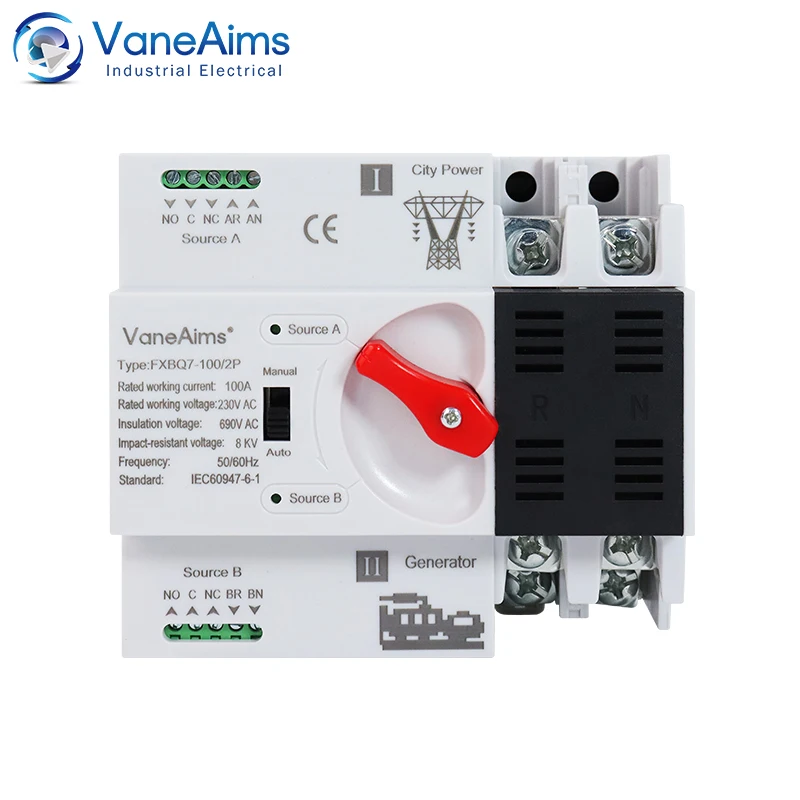 Din Rail ATS Automatic Transfer Switch 2P Dual Power Selector Switches ...