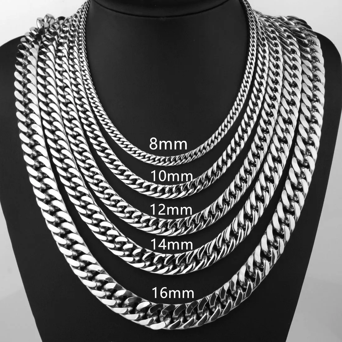 8-10-12-14-16-18mm-Heavy-Polished-Silver-Color-Men-s-Chain-316L ...