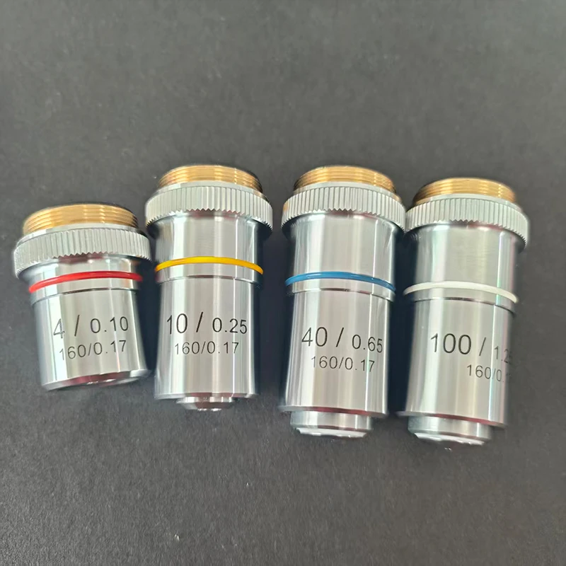 Biological Microscopes Lens 4X 10X 20X 40X 60X 100X(oil) 195 Sliver ...