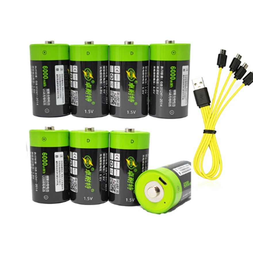 Batería recargable de 1,5 V 6000mWh, batería Micro USB D Lipo LR20 ...