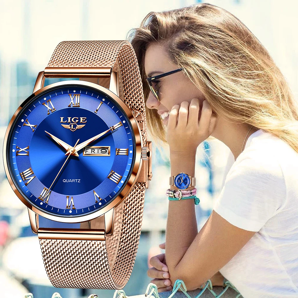 LIGE Womens Watches Ultra thin Quartz Watch For Women Luxury Bracelet ...