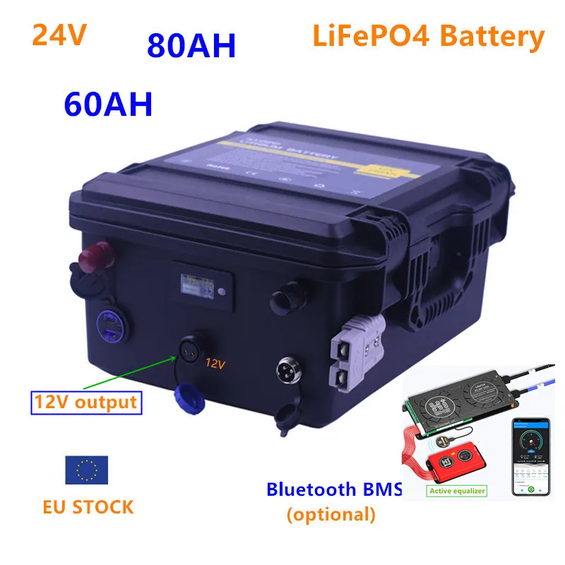 24V LiFePO4 60ah 80ah lifepo4 배터리 팩, lifepo4 24V 60ah 80ah 리튬 철 인산염 배터리 방수 10a 충전