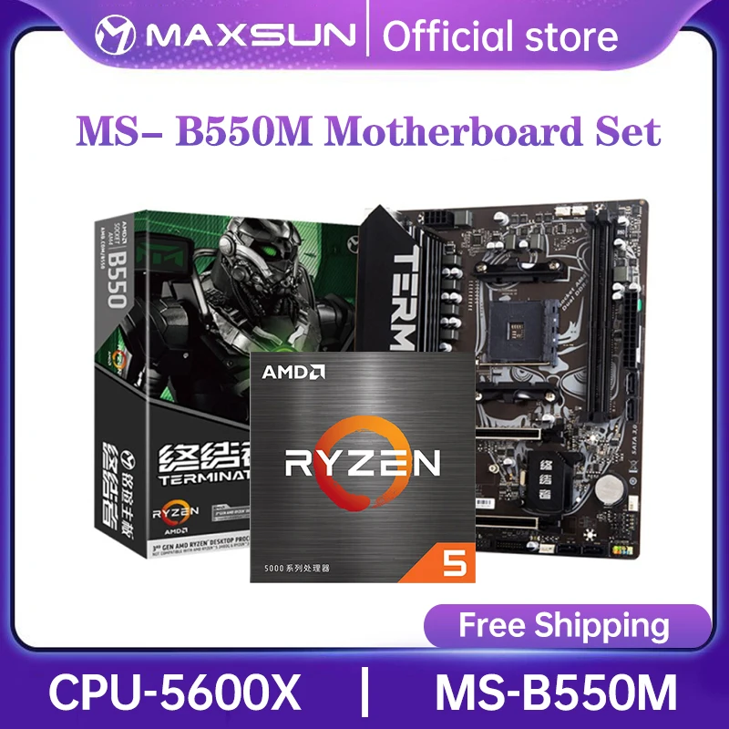 Maxsun Gaming Motherboard Set Terminator B550m Cpu Amd Ryzen 5 5600x ...