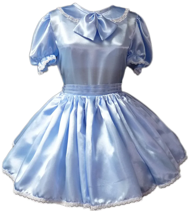 Fashion-French-Maid-Princess-Dress-Lockable-Blue-Satin-Lace-Lace-Lace ...