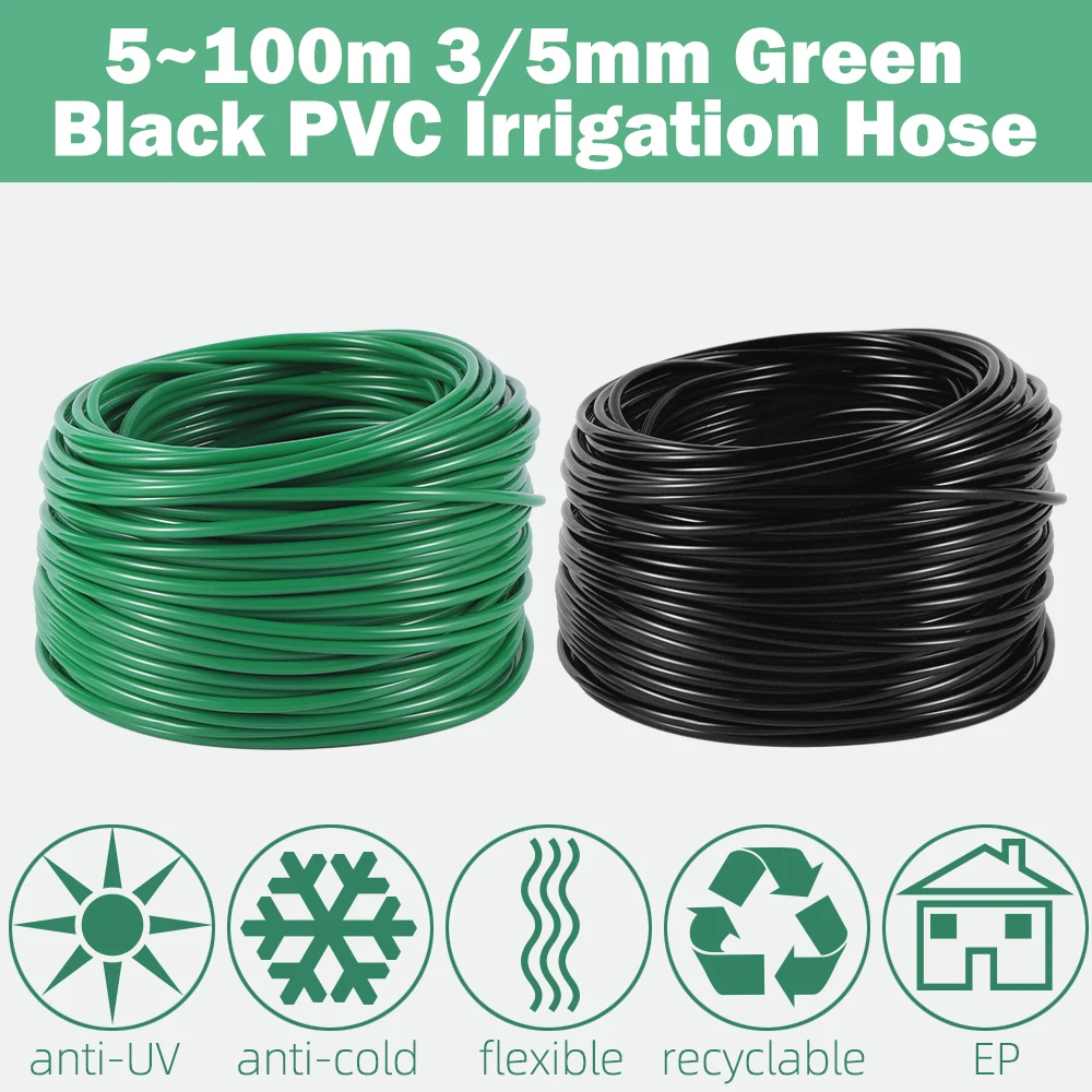 5~100m 3/5mm Green/Black Irrigation Hose 1/8 Inch Blank Distribution ...