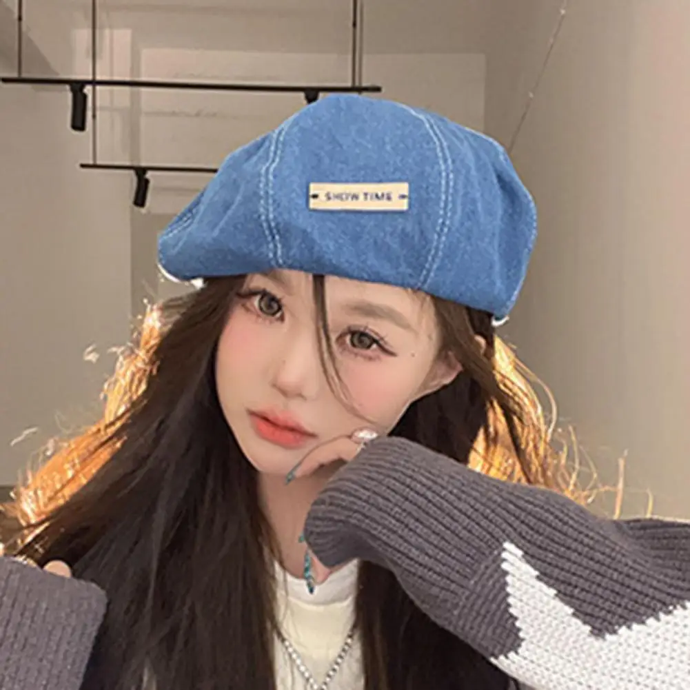 Face-Shape-Modifying-Beret-Hat-Stylish-Women-s-Denim-Painter-Hat-Casual ...