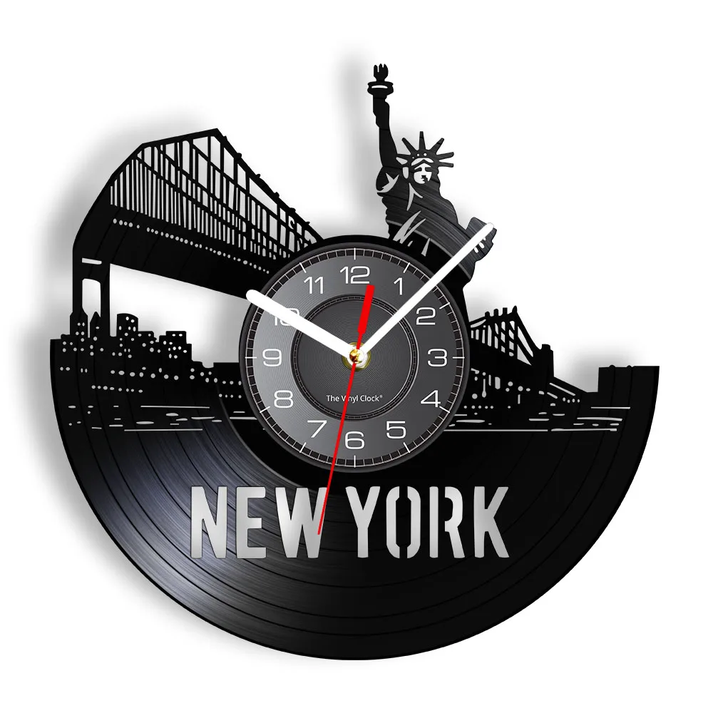 New York Skyline Wall Clock Usa Cityscape Wall Decor Vinyl Record Wall ...