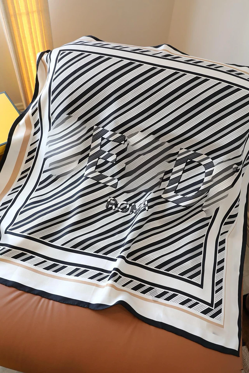 F-Scarf-Silk-Twill-Scarves-Fend-Striped-Black-And-White-Scarf-Designer ...