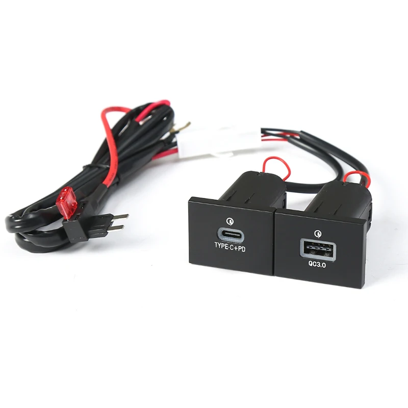 1PC Black Car Charger Socket Dual USB PD Type C Charging Outlet Fuse ...
