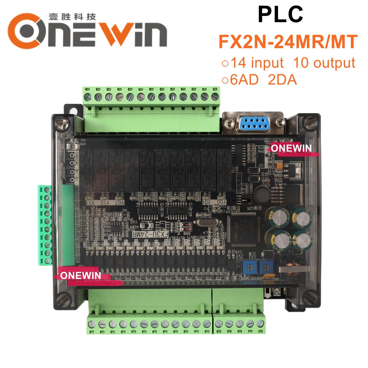 FX2N-24MR FX2N-24MT Plc Industriële Control Board Ntc Thermokoppel 14 Input 10 Uitgang 6AD 2DA ...