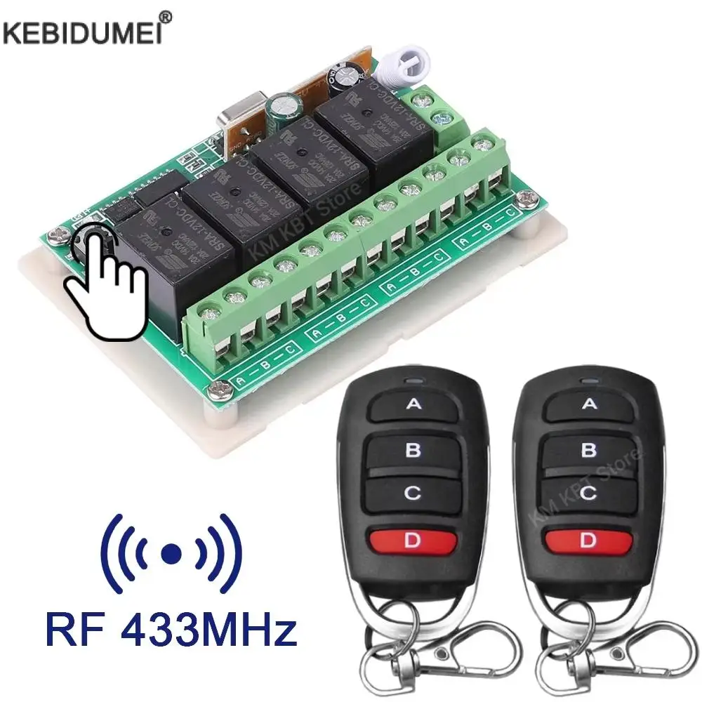 433Mhz DC 12V 4CH Relay Module Receiver EV1527 Wireless Remote Control ...