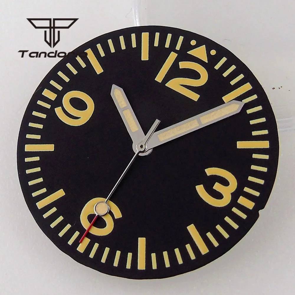 29mm-Black-Aviator-Pilot-Watch-Dial-Face-Hands-Set-Yellow-Marks ...