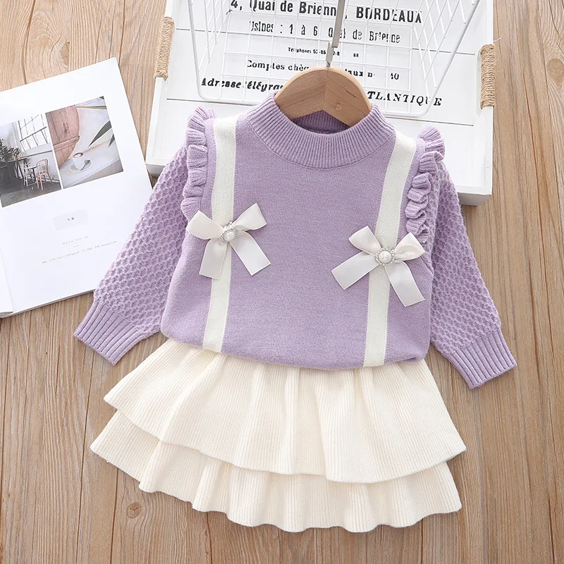 Princess New Clothes Set Girl 2Pcs Knitting Bow Sets Winter Sweater ...