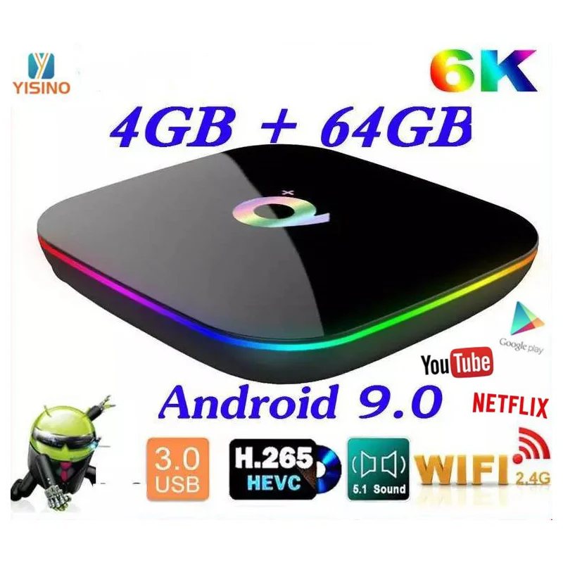 Caixa de TV q + android 9.0, suporte ios h616, hdr allwinner, 6k, 64g, google media player, usb ...