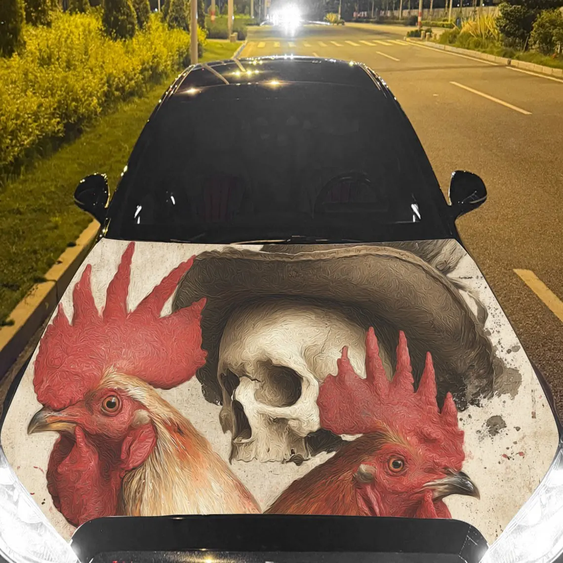 Roosters and Skull Car Hood Sticker, Waterproof Self-adhesive Vehicle ...