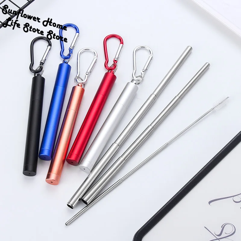 Reusable-Stainless-Steel-Straws-with-Aluminum-Keychain-Case-Cleaning ...