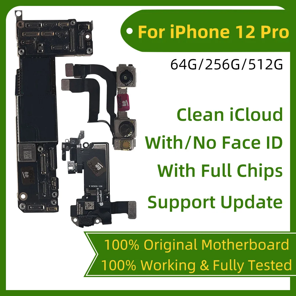 Original For iPhone 12 Pro Motherboard with/no Face ID Unlocked Logic Boards IOS update placa ...