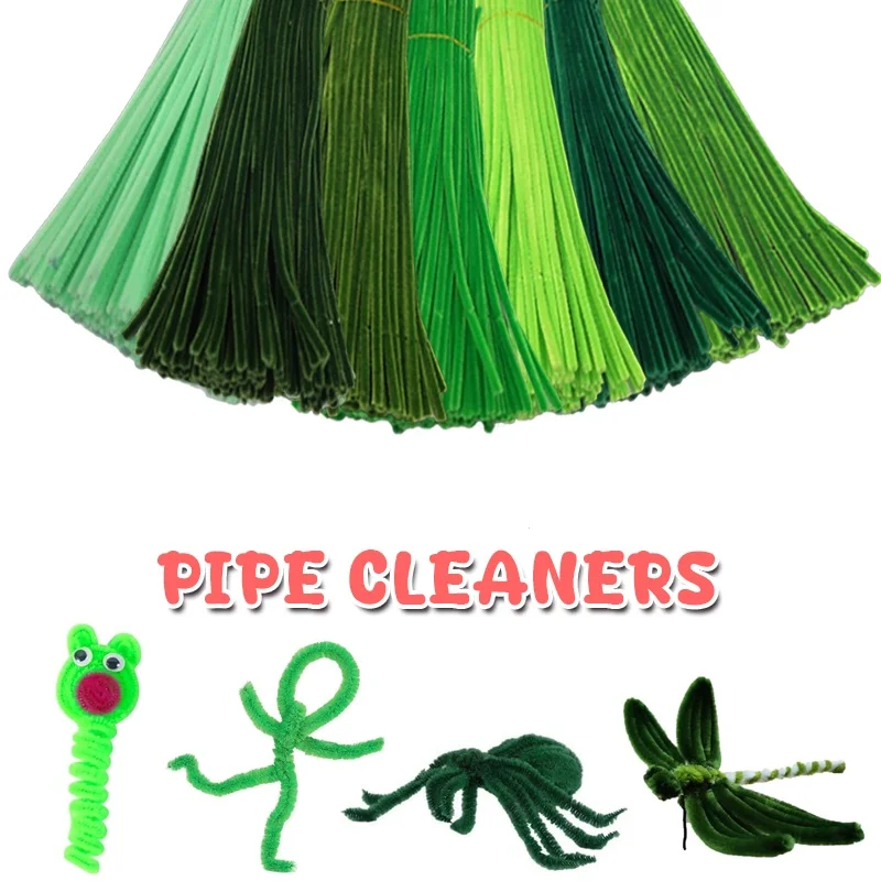 200-Pieces-Green-Pipe-Cleaners-Chenille-Stem-Solid-Color-Pipe-Cleaners ...