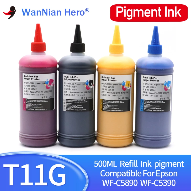 500ml-WF-C5390-Pigment-Ink-T11G-T11F-T11H-For-Epson-WorkForce-Pro-WF ...