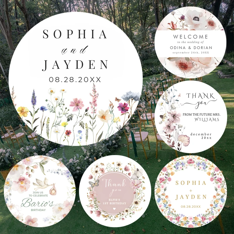 Colourful-Wildflower-Boho-Garden-Floral-Wreath-Wedding-Stickers-Labels ...