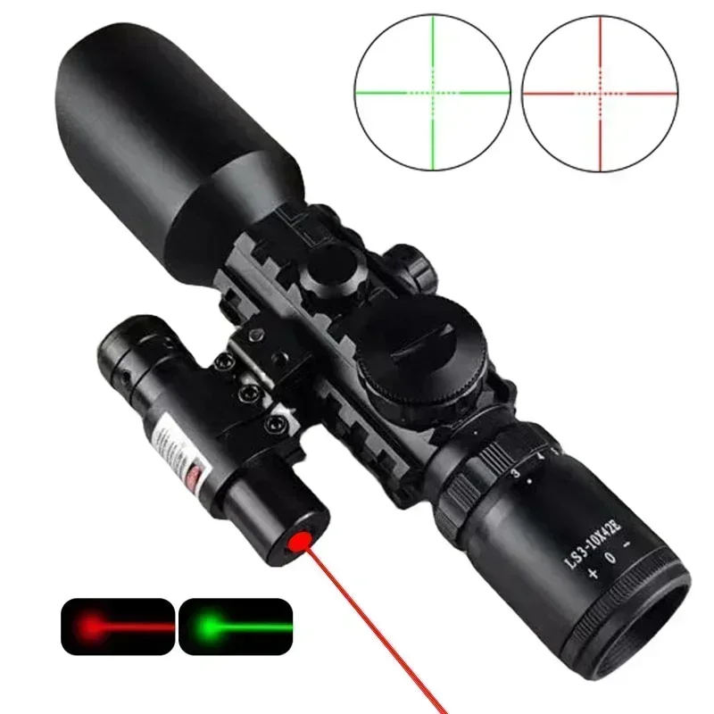 3-10X42E-Optics-Scopes-Red-Green-Laser-Tactical-Riflescope-Cross-Hair ...
