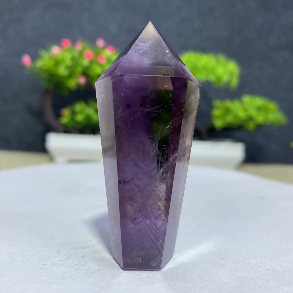 Natural Amethyst Wand Column Hexagonal Energy Stone Obelisk Crystal ...