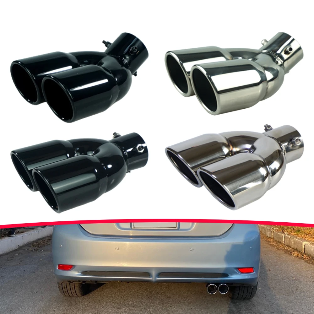 Exhaust Tip Inlet 63mm Stainless Steel Double Outlet Car Muffler Tail ...