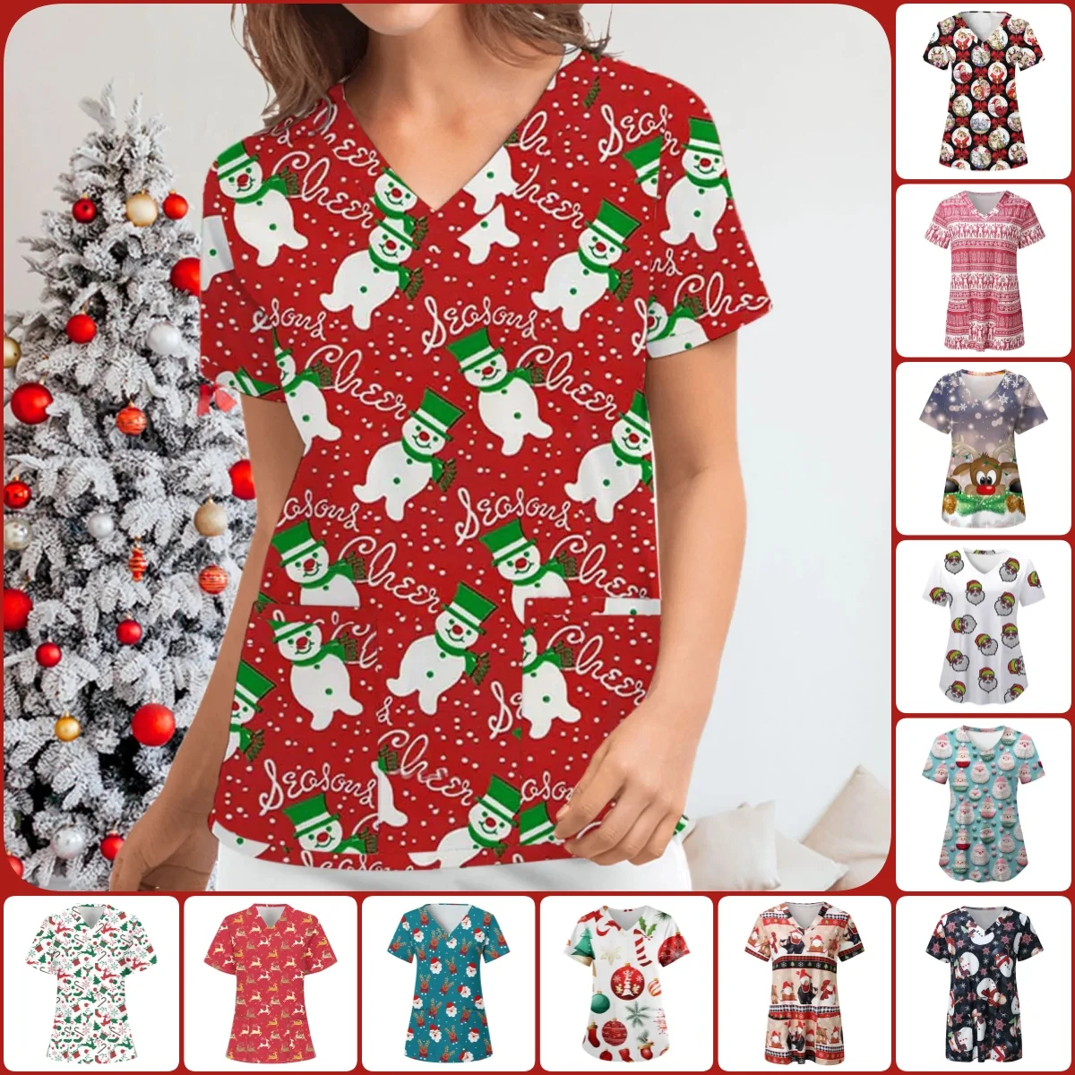 Uniforme-cl-nico-de-Navidad-para-mujer-estampado-de-dibujos-animados-de ...