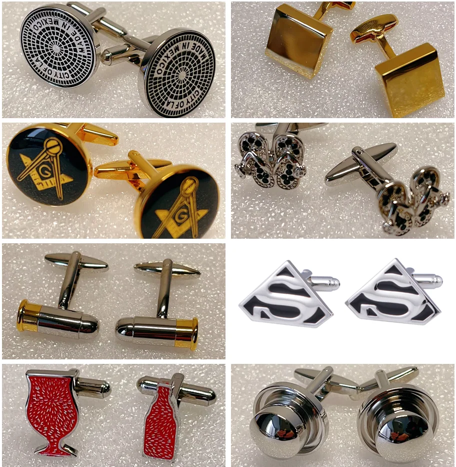5pairs/lot Stock Promotion Sale Cufflinks Crystal Bear Freemason Bullet Hat Cuff Links Men ...