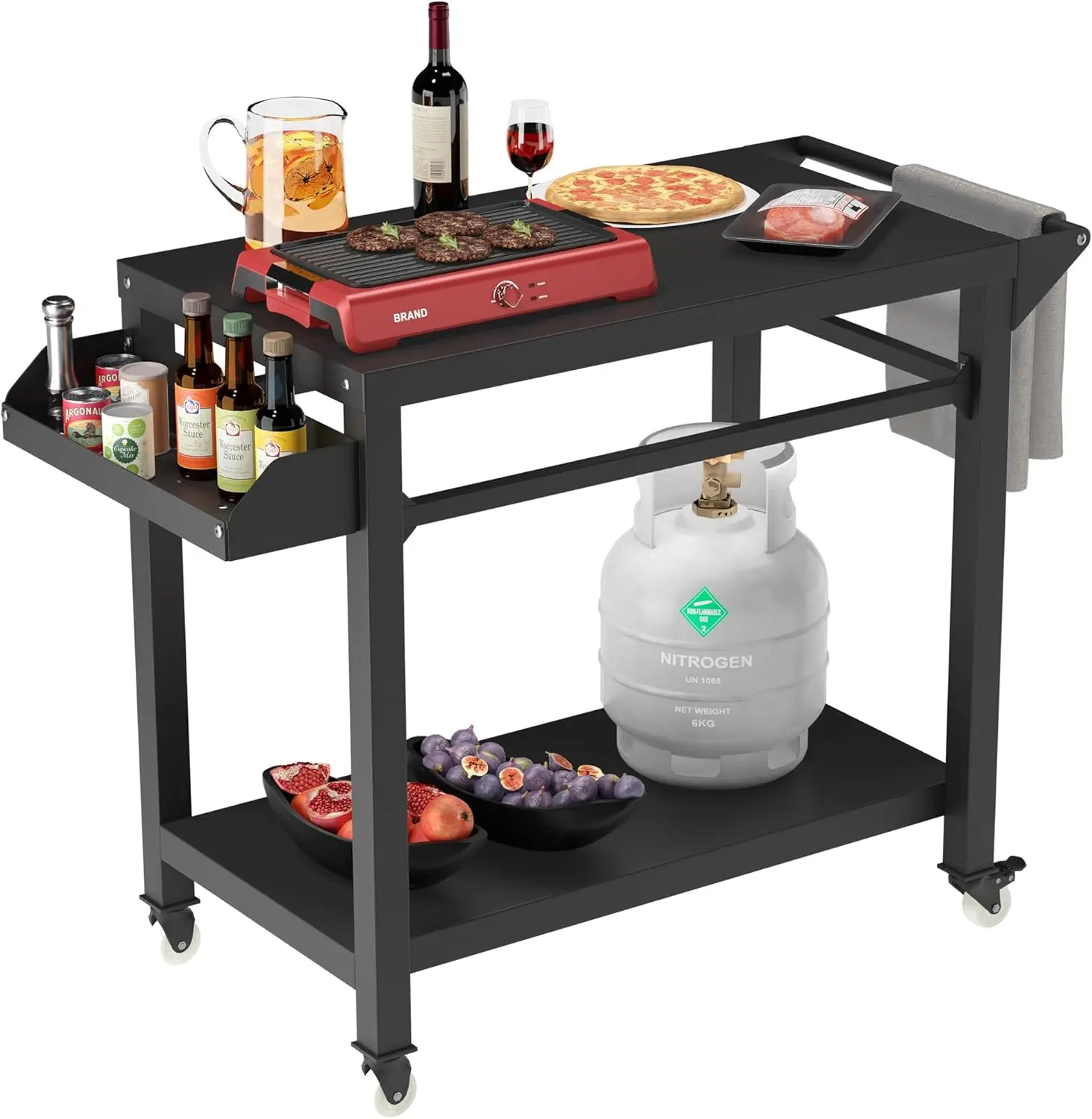 Outside-Pizza-Oven-Stand-with-Wheels-Bottles-Basket-4-Hanger-Brackets ...