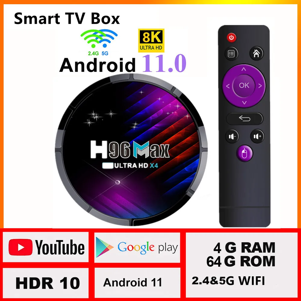 Novo h96 max x4 smart tv caixa android 11 4g 64gb 32g 4k youtube wifi ...